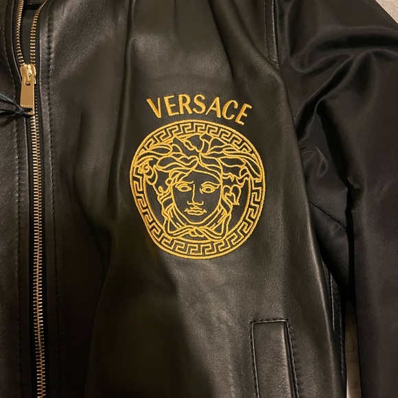 Versace | Jackets & Coats | Versace Stripes Street Style Leather Logo ...